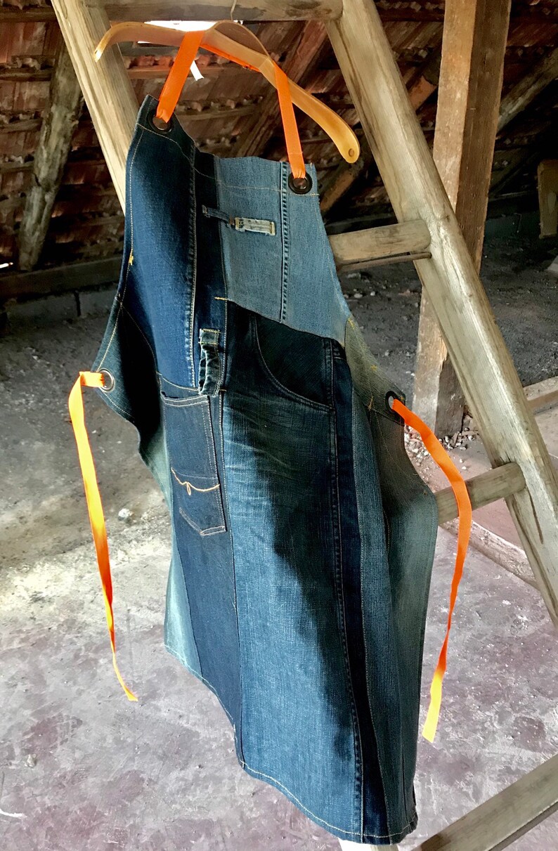 Denim apron recycled jeans apron patchwork barista apron | Etsy