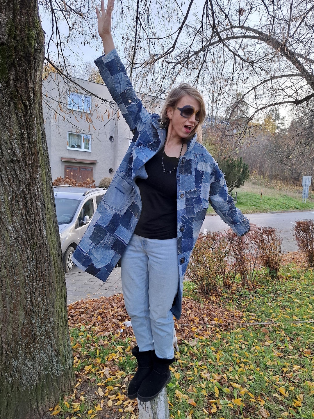 Denim Coat, Denim Trench Coat, Denim Patchwork Coat Made of Jeans Cuts ...