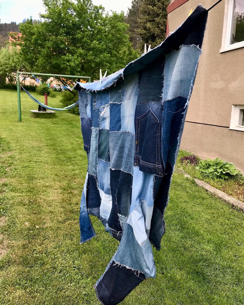 Patchwork Denim Fabric, 1 Square Meter of Handmade Denim Fabric for ...