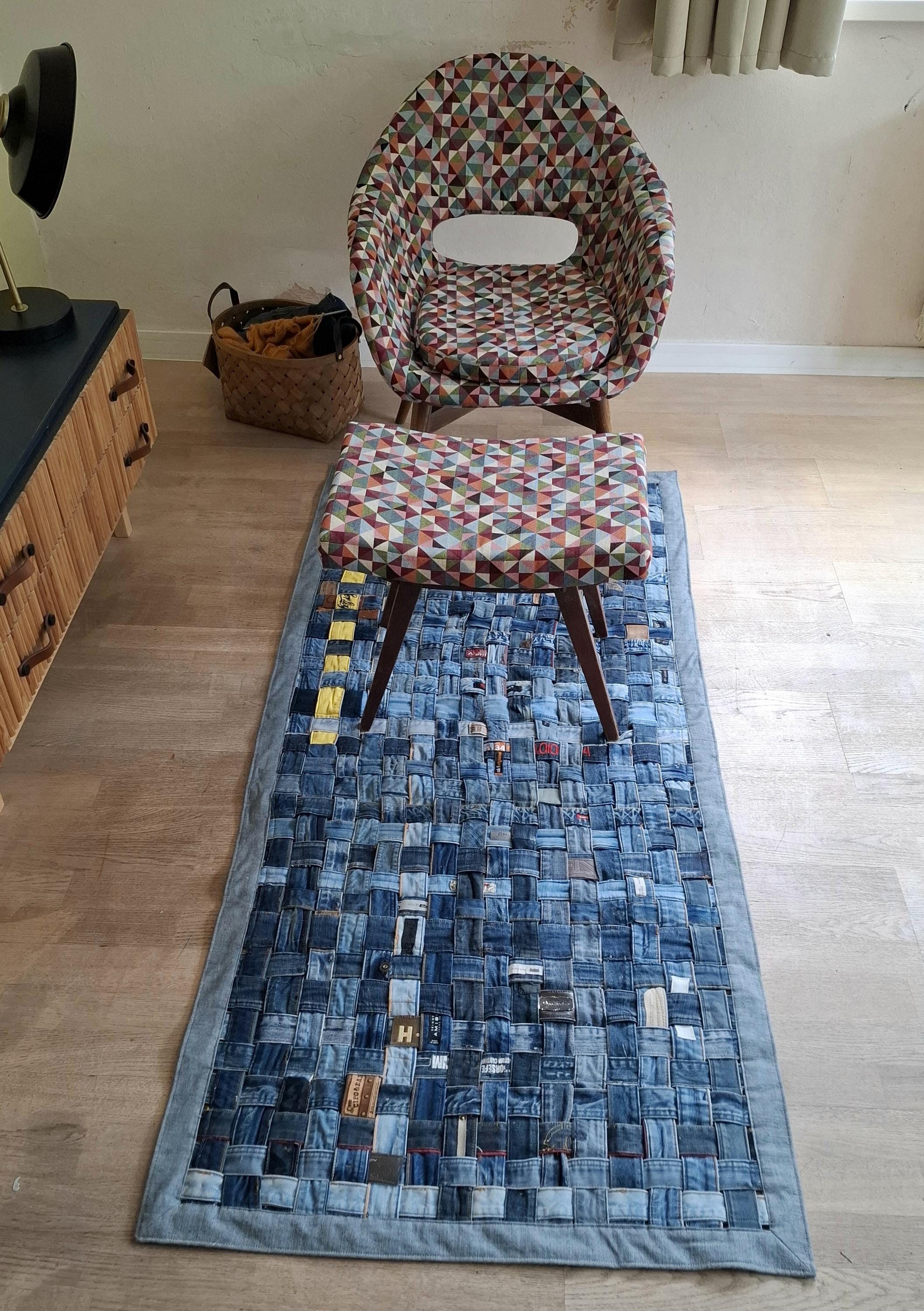 OOAK PIXELS Hand Made Recycled Denim Rag Rug,jeans Waist Belts Rug ...