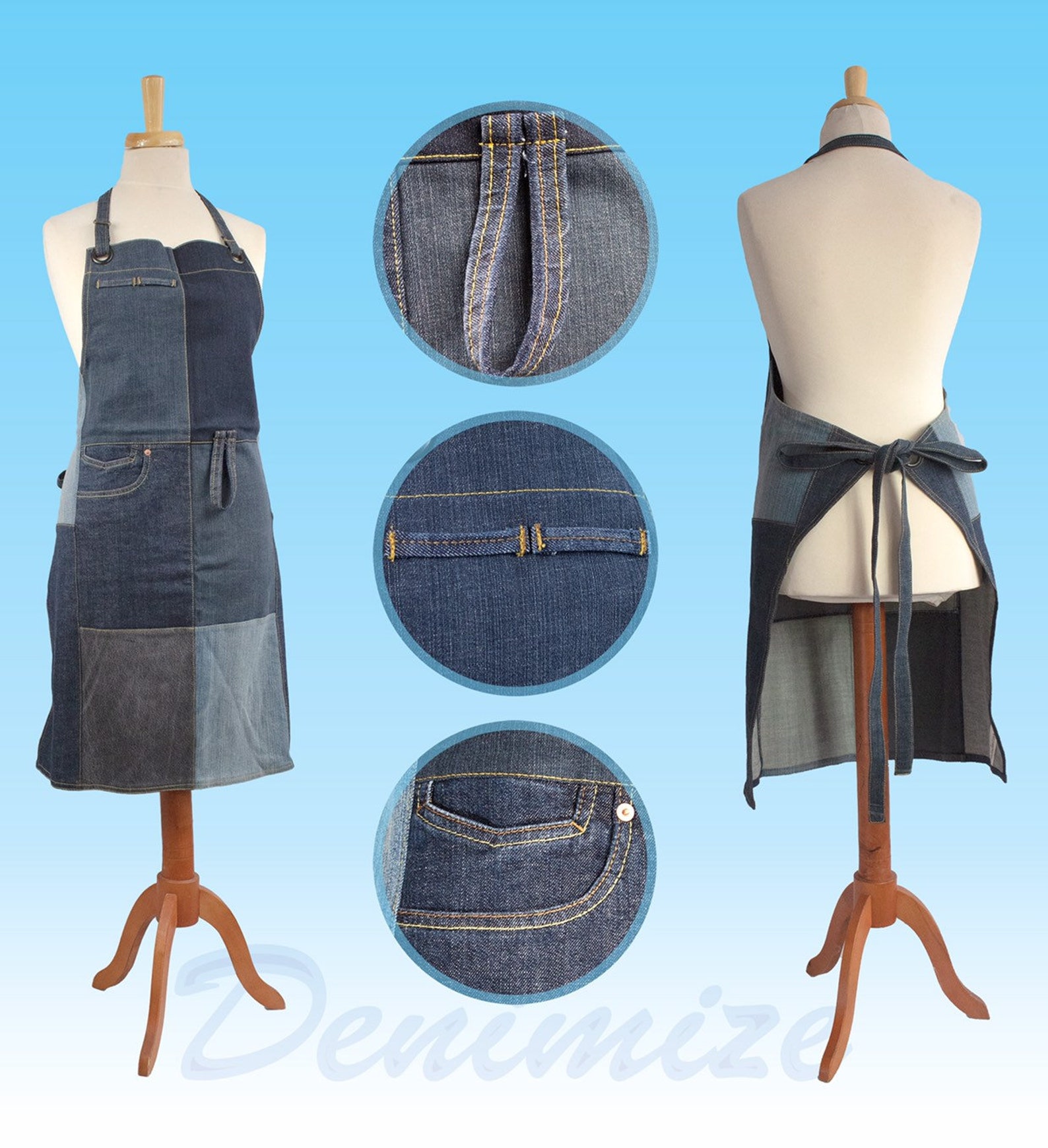 Denim Apron, Recycled Jeans Apron, Chefs Apron , Blue Cooking Apron ...