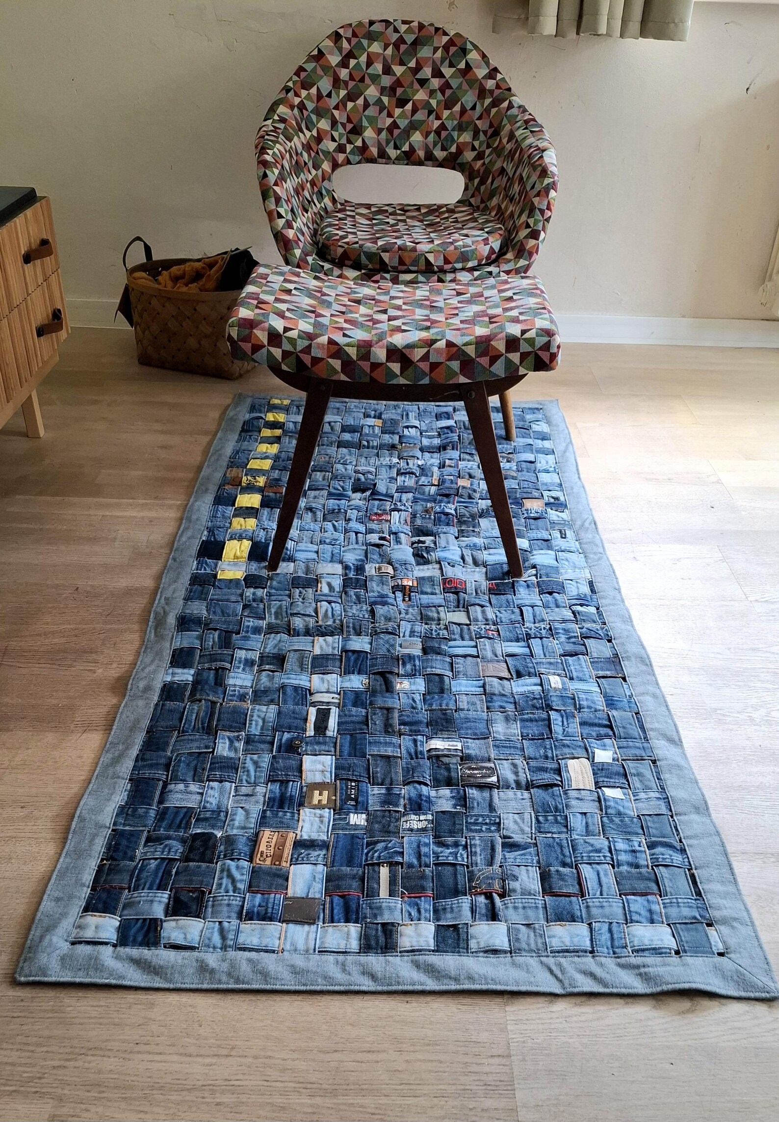 OOAK PIXELS Hand Made Recycled Denim Rag Rug,jeans Waist Belts Rug ...