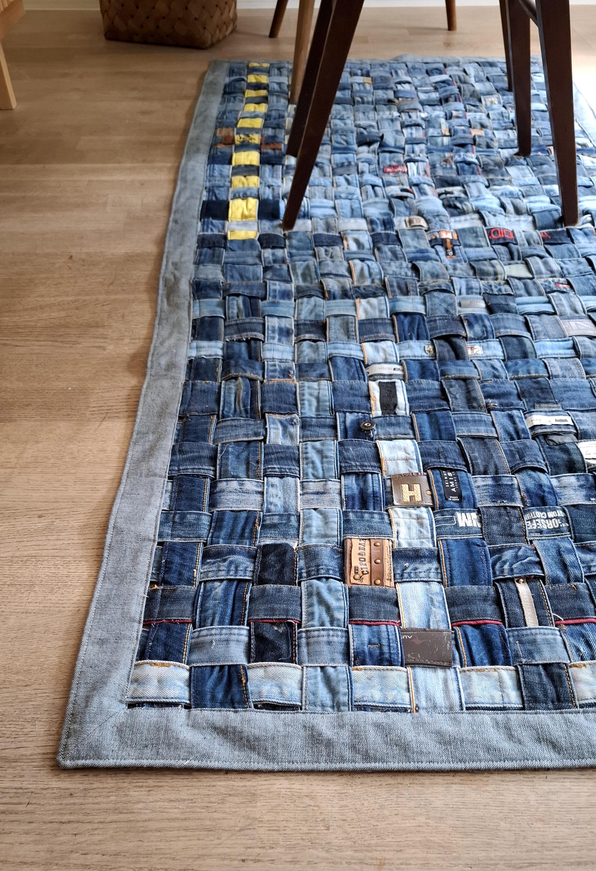 OOAK PIXELS Hand Made Recycled Denim Rag Rug,jeans Waist Belts Rug ...