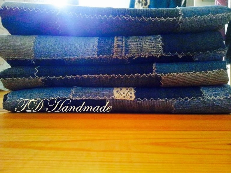 Denim/jeans Patchwork Rug With Lace,runner,rag Rug,recycled/upcycled ...