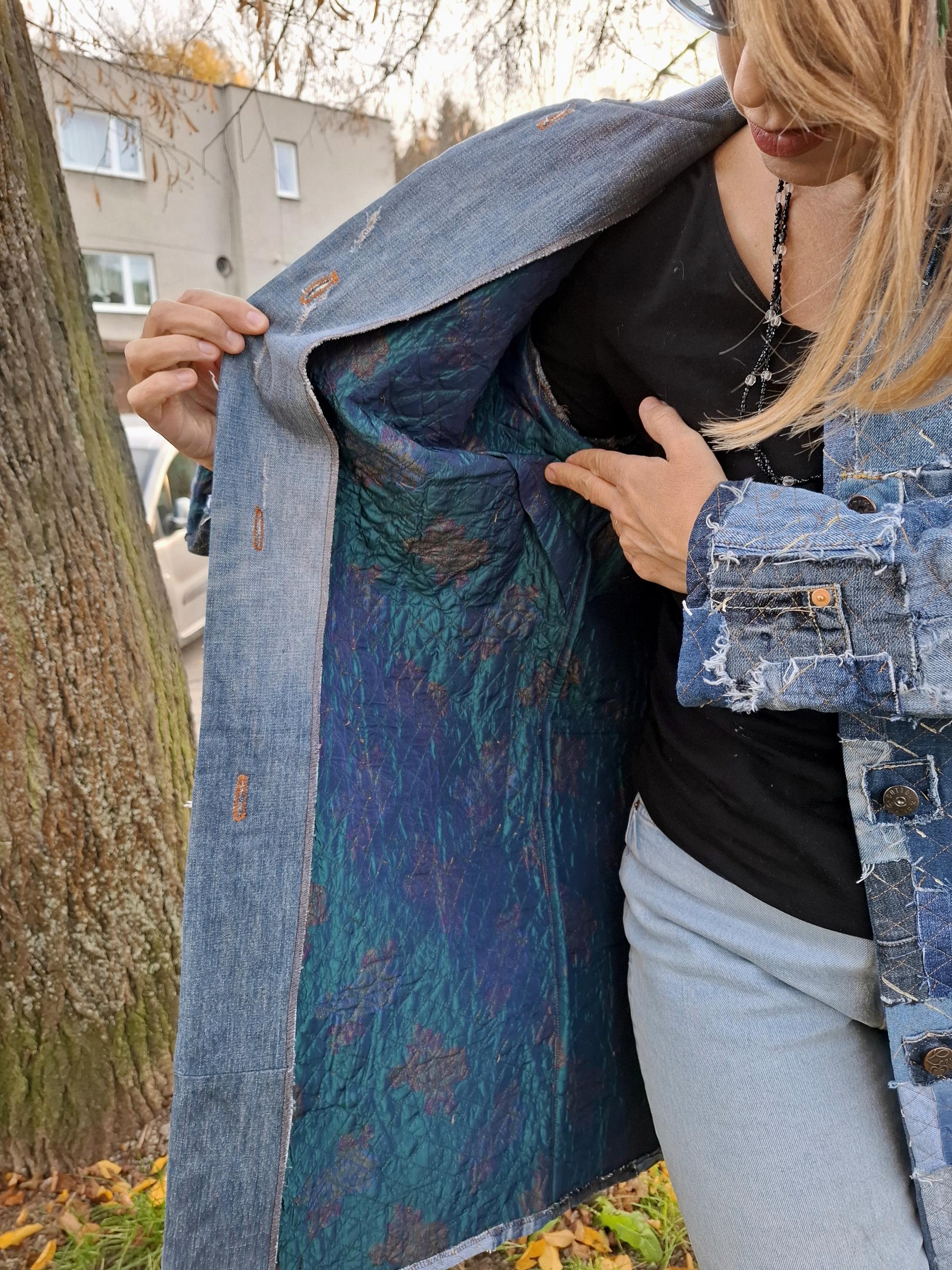 Denim Coat, Denim Trench Coat, Denim Patchwork Coat Made of Jeans Cuts ...