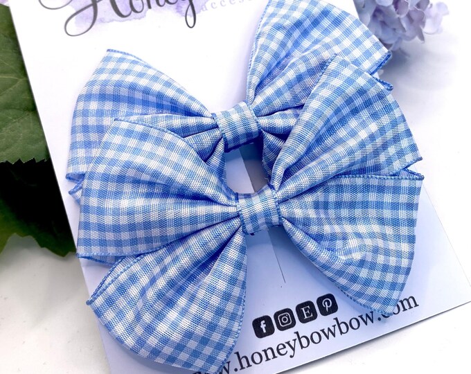 Blue School Bow, Light Blue Gingham School Bow, Baby Blue Bow, Pale ...