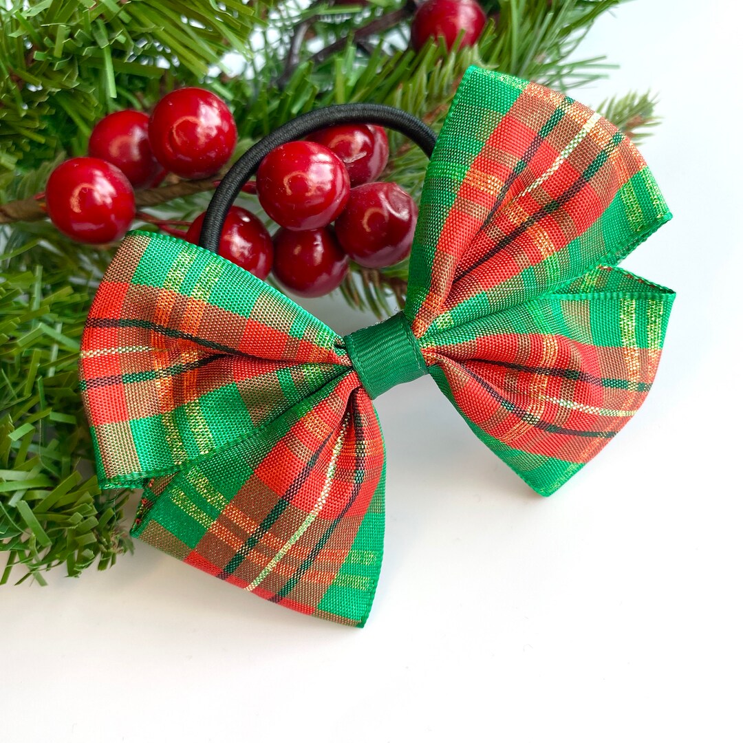 Tartan hair bow, red tartan bow, green tartan bow, 3.5 inch tux bows, tartan bows, tartan ribbon ...