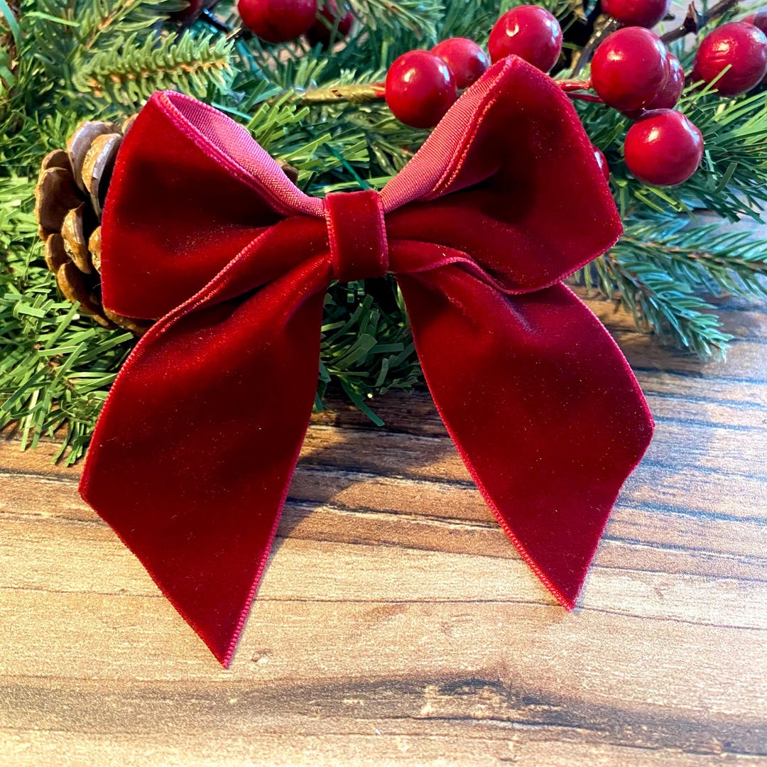 Deep Red Velvet Pre Tied Bow, 4 Inch Bow Pick, Single Bow on Wire - Etsy
