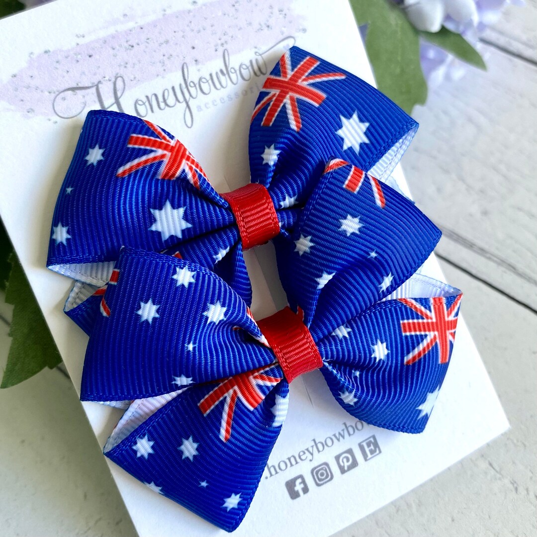 Australian Flag Hair Bows Aussie Flag Australia Flag - Etsy