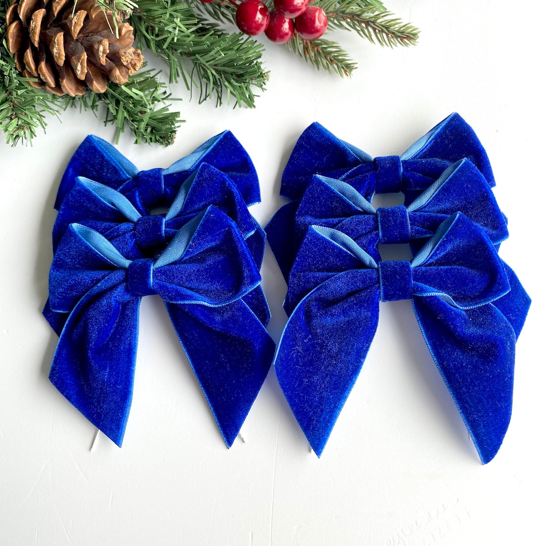 Blue Velvet Christmas Tree Bows, Velvet Bows for Christmas Tree ...