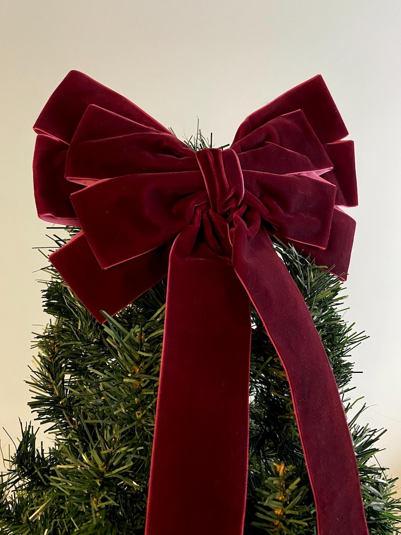Scarlet Bow Topper for Christmas Tree, Velvet Bows for Wreath, Big ...