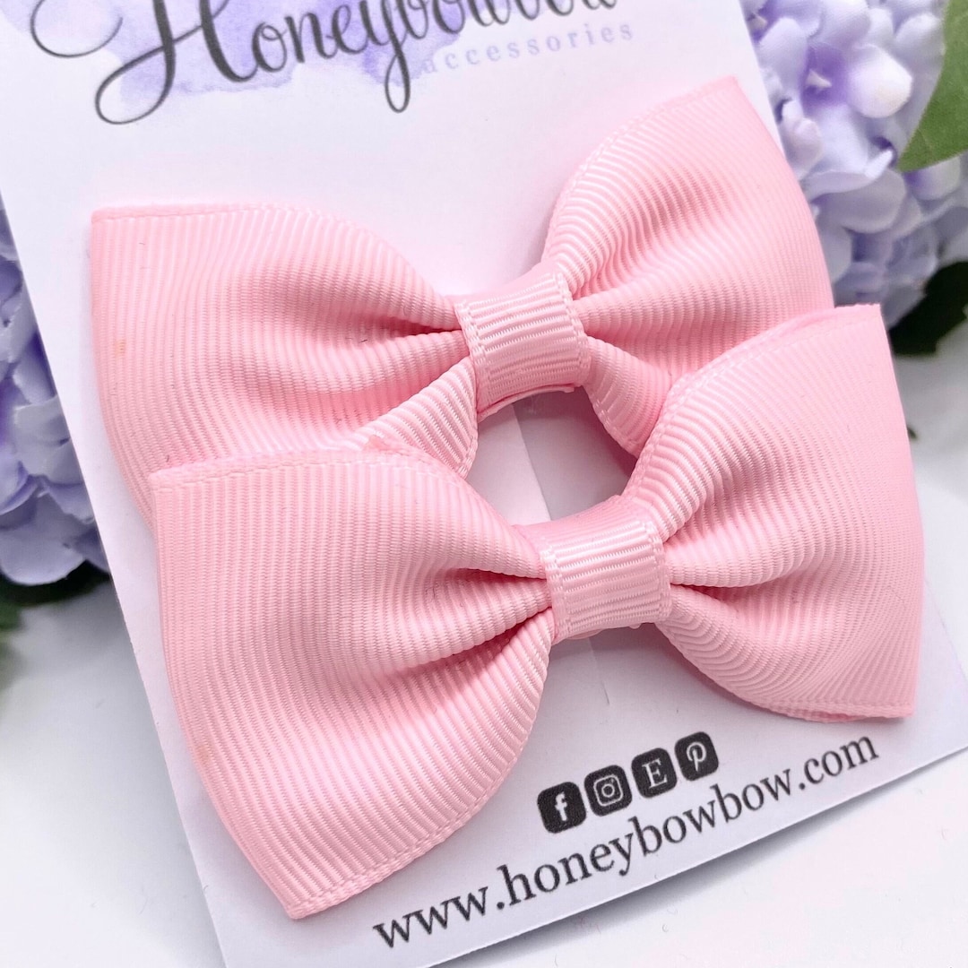 Pink Ribbon Bows, Pair of Baby Pink Bows, 3 Inch, Pair of Pink Clips ...