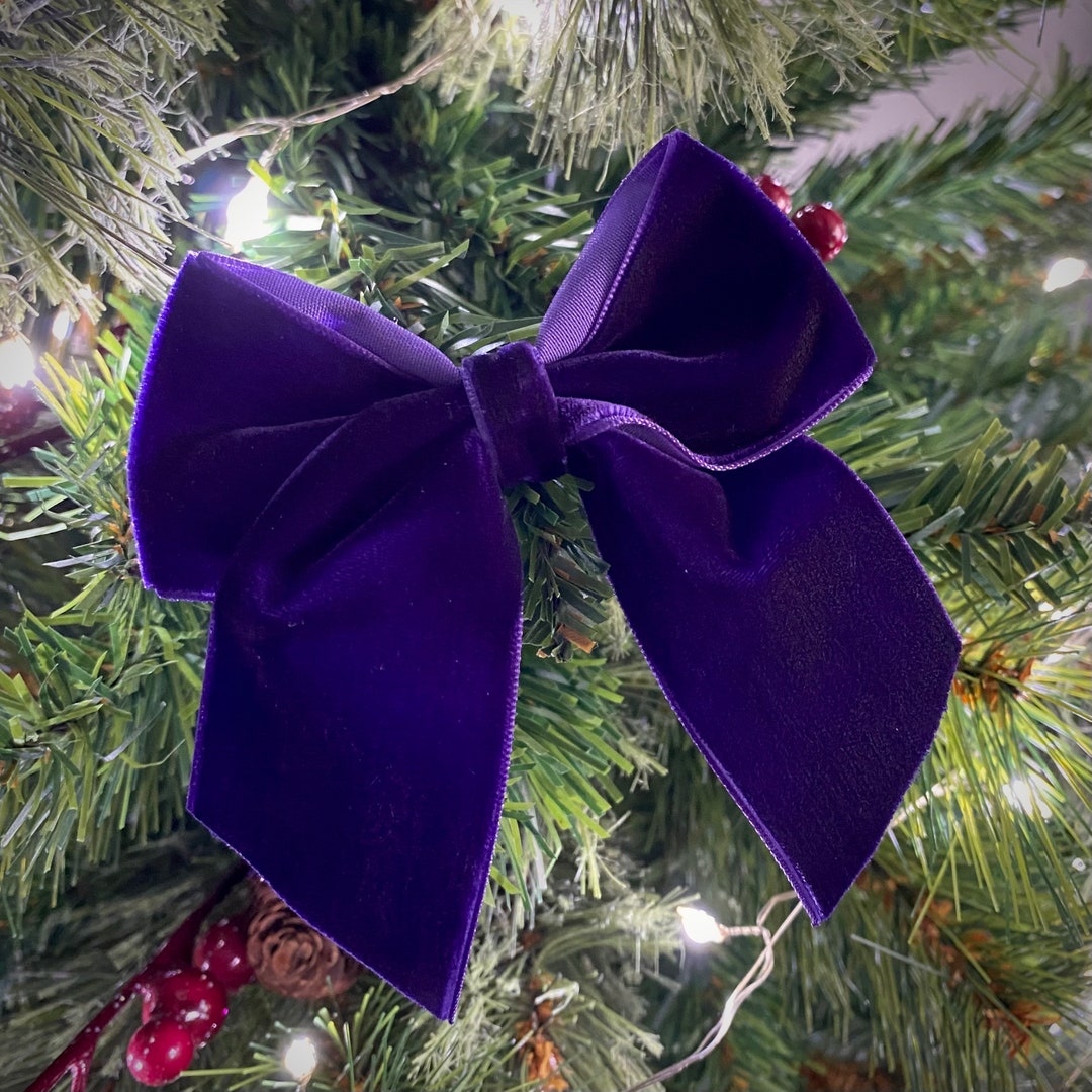 Purple Velvet Christmas Tree Bows, Velvet Bows for Christmas Tree, Christmas Decorations, Set of ...