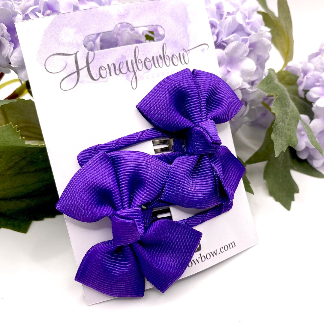Purple Hair Slides, Purple Ribbon Hair Slides, Snap Clips, Ribbon Snap ...