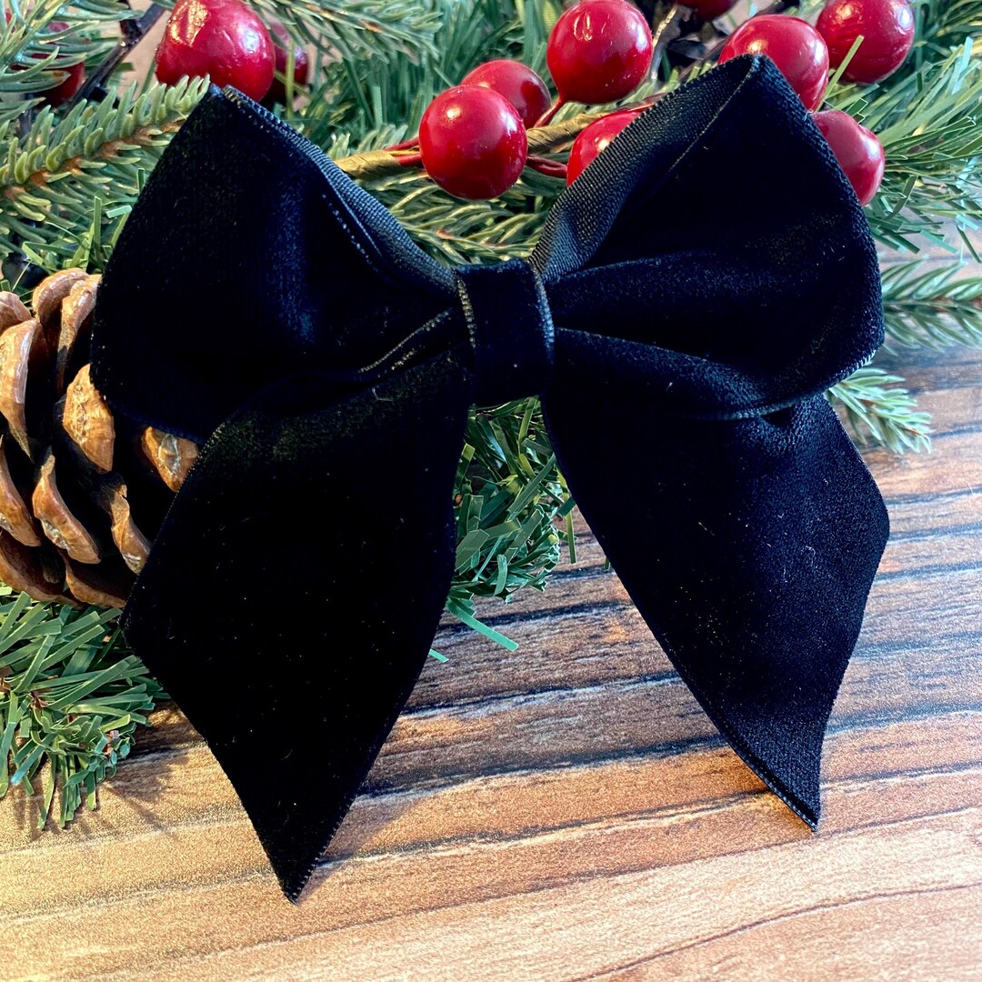 Black Velvet Pre Tied Bow, 4 Inch Velvet Bow Pick, Single Black Velvet ...