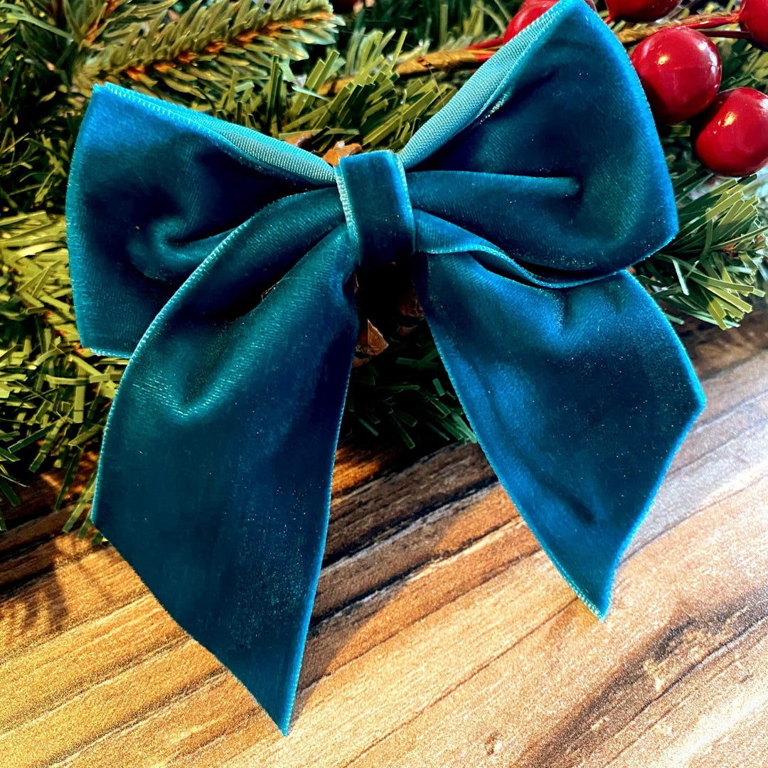 Teal Velvet Pre Tied Bow, 4 Inch Bow Pick, Single Teal Bow - Etsy