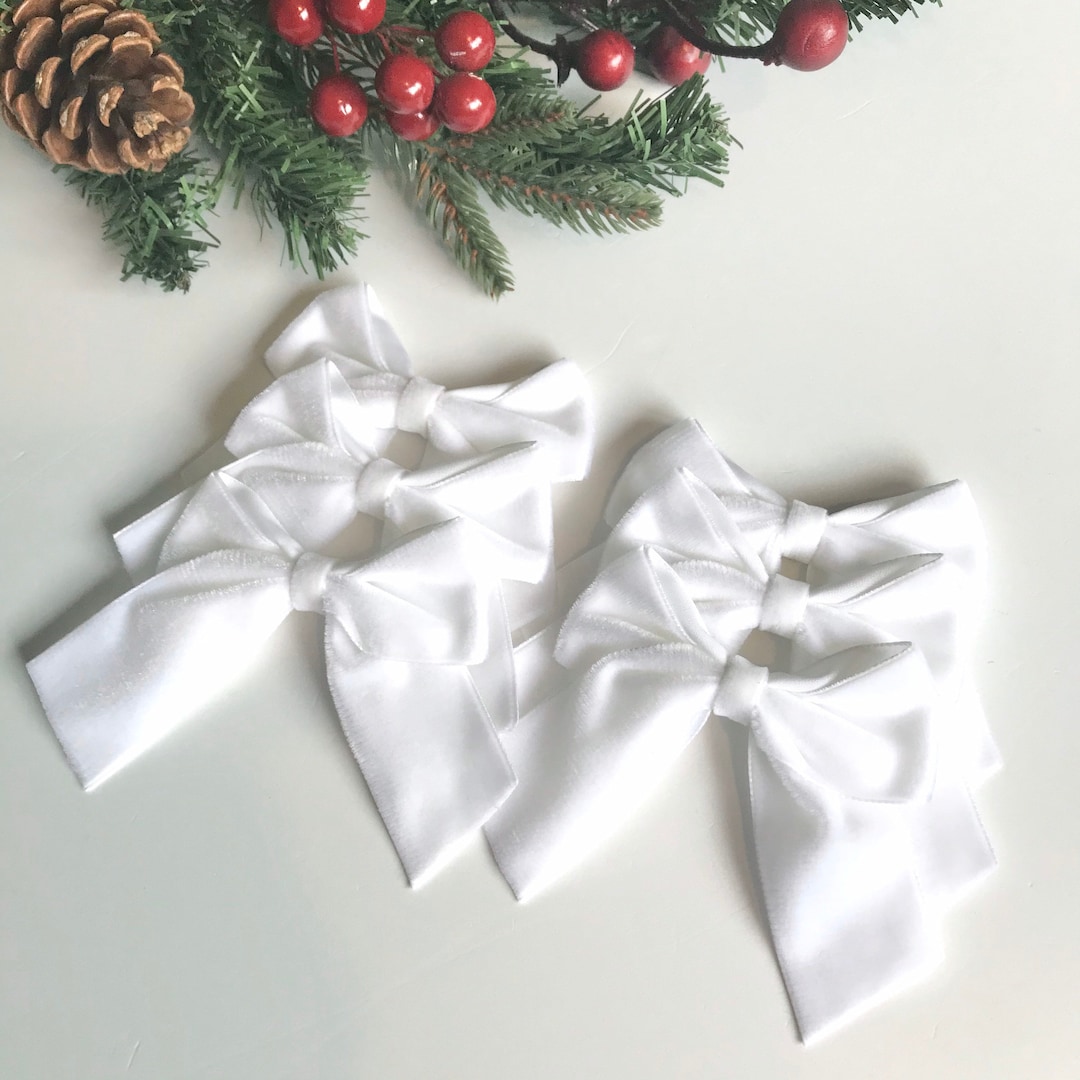 White Velvet Christmas Tree Bows Velvet Bows for Christmas - Etsy