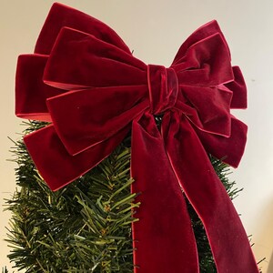 Deep Red Bow Topper for Christmas Tree, Velvet Bows for Wreath, Big ...