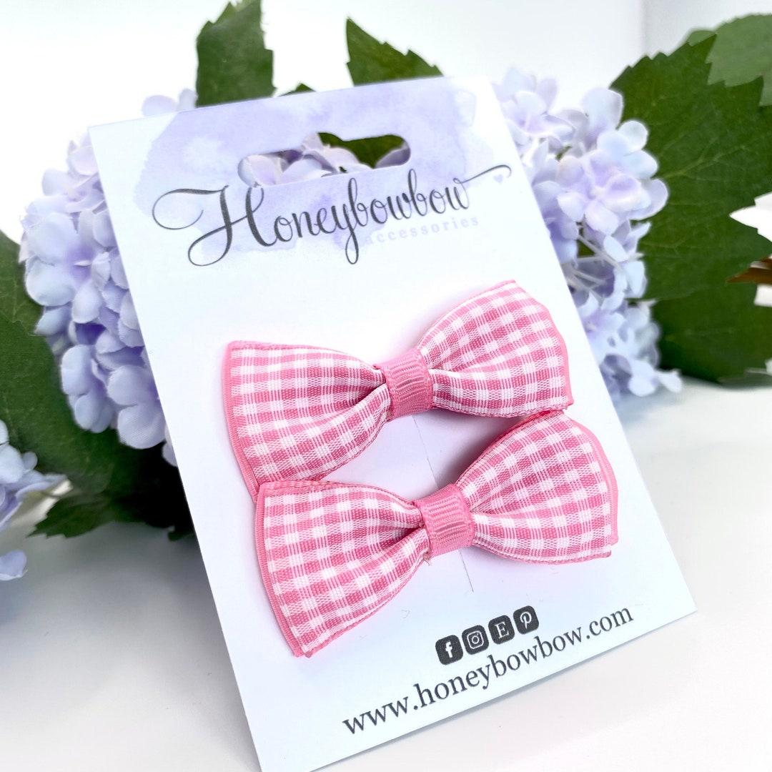 Pink School Bows, Small Pink Bows, Small Gingham Bows, Small Pink Check ...