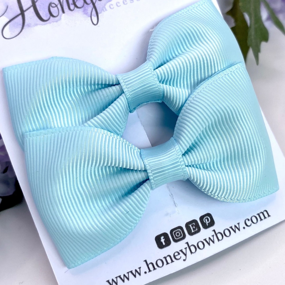 Light Blue Bows, 3 Inch Ribbon Bows, Small School Bows, Ribbon Hair ...
