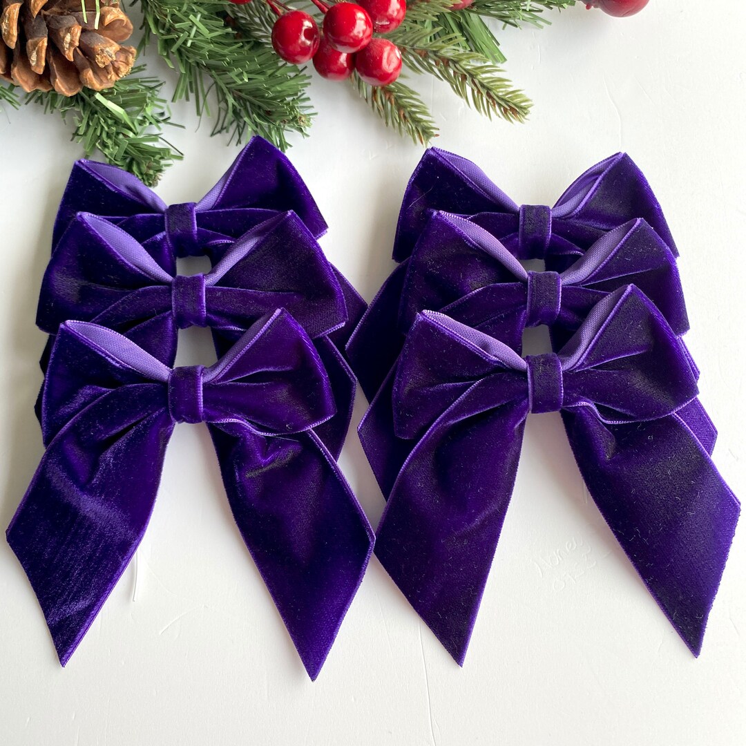 Regal Purple Velvet Christmas Tree Bows, Velvet Bows for Christmas Tree ...