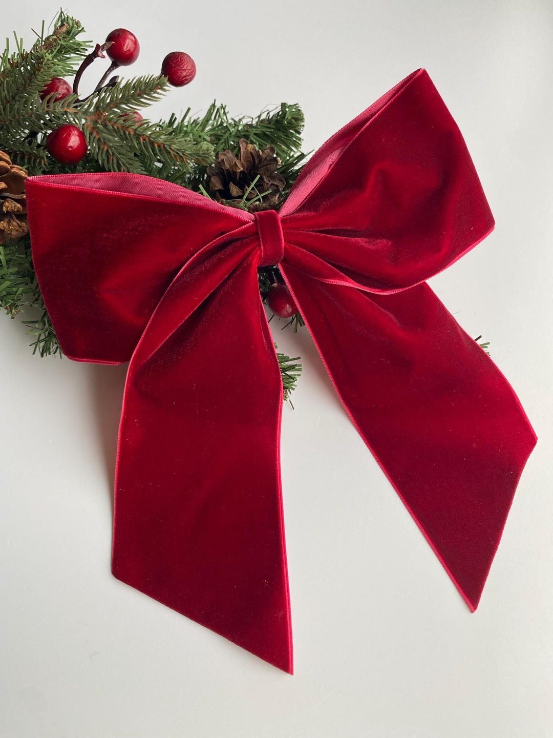 Deep Red Velvet Pre Tied Bow, 8 Inch Dark Red Bow , Single Bow on Wire ...
