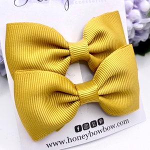 Mustard Bows, Set of Clips, Mustard Hair Bows, Ribbon Bow Clips, Orche ...