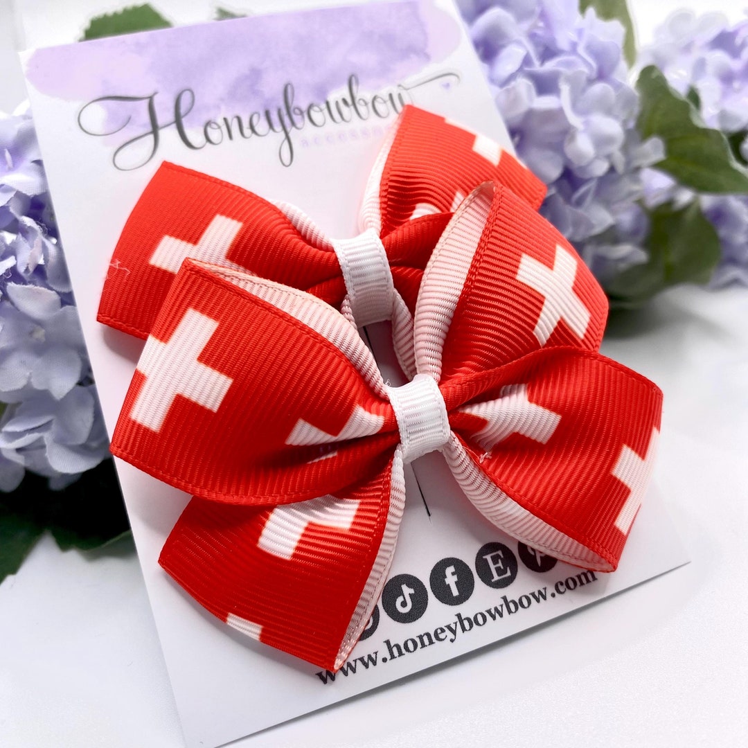 Switzerland Bow, Swiss Hair Bow, Red Hair Bows, Switzerland Flag Hair ...