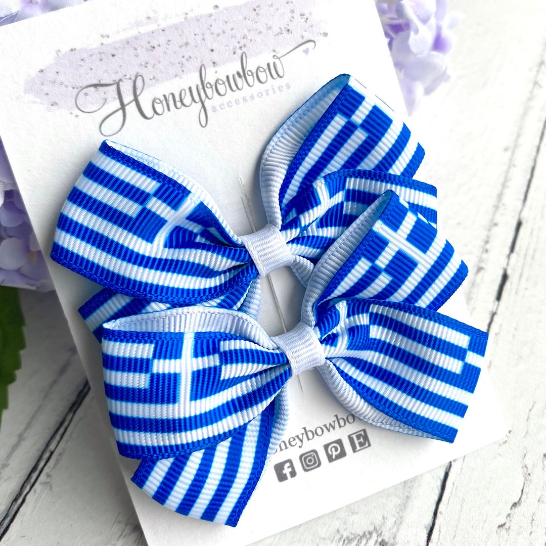 Greece Flag Hair Bow Greek Flag Hair Clip Greece Accessory - Etsy