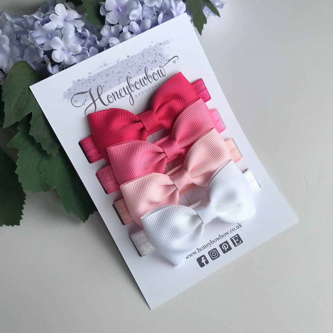 Pink Baby Head Bands, Small Baby Bows, Set of 4 Baby Headbands, Pack of ...