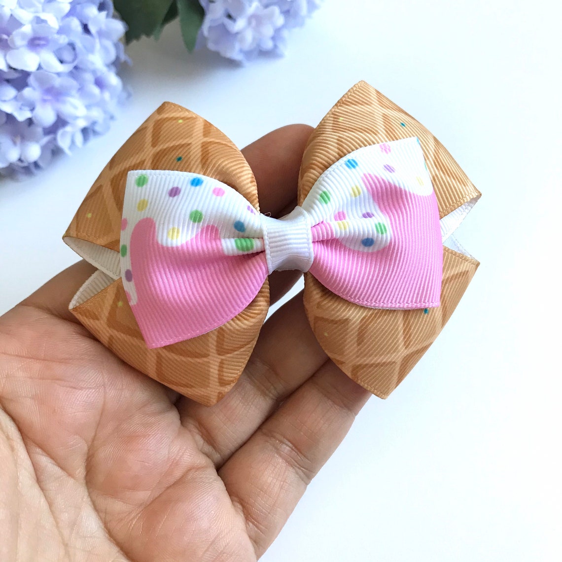 Icecream Bow Ice Cream Ribbon Bow 3.5 Double Tux Bow - Etsy