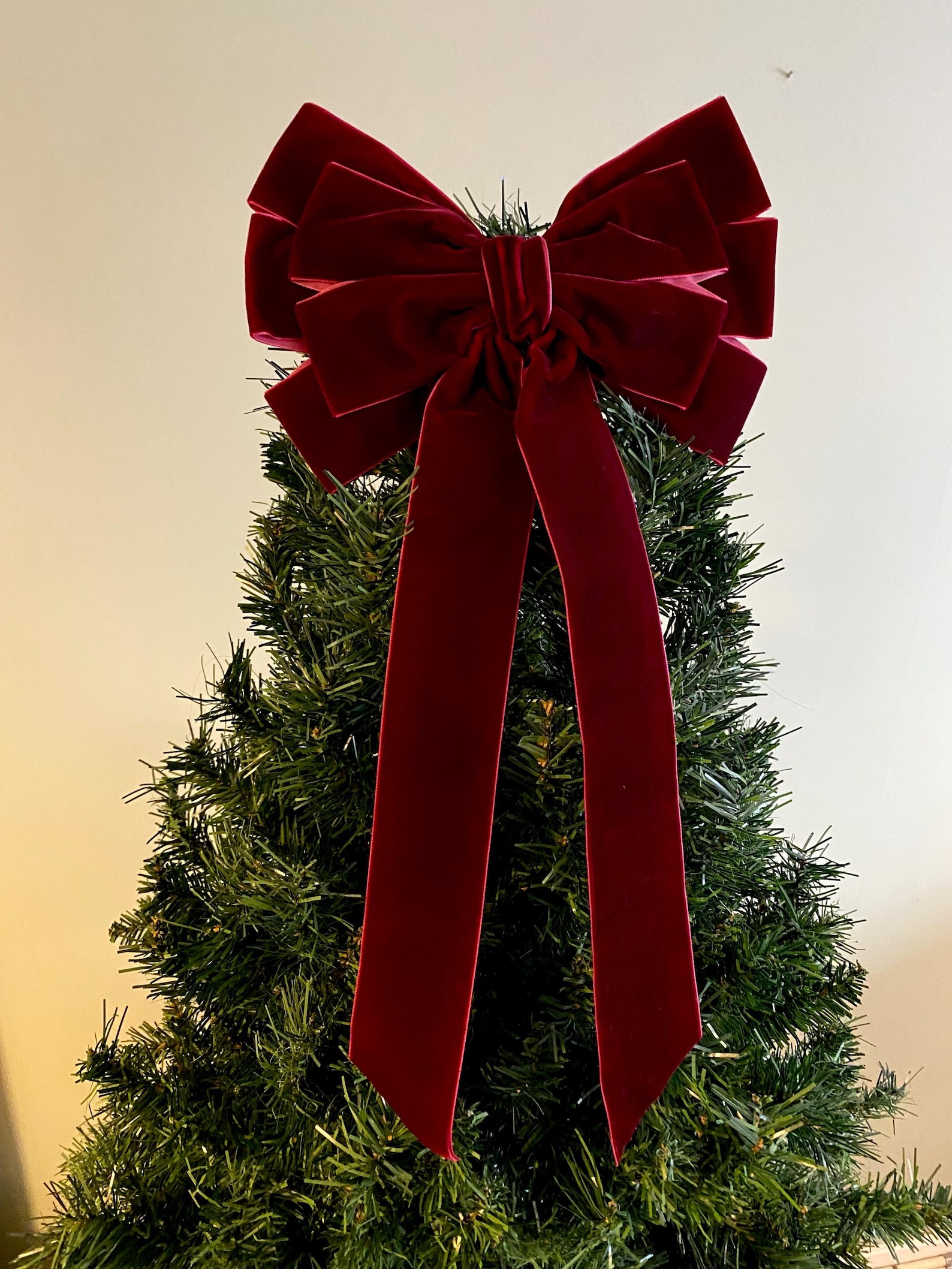 Scarlet Bow Topper for Christmas Tree, Velvet Bows for Wreath, Big ...
