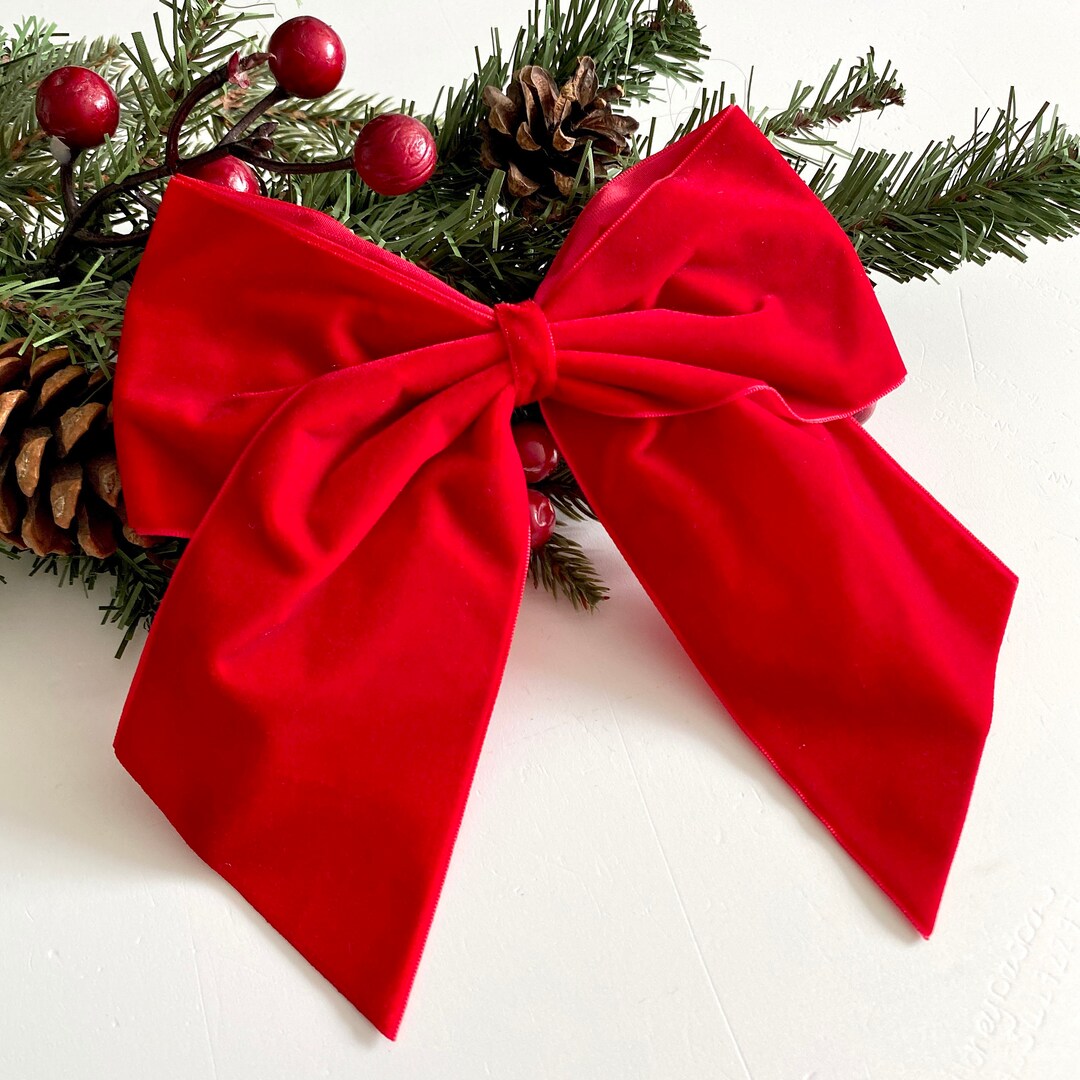 Red Velvet Bow, Red Christmas Decorations, Velvet Bow for Christmas ...