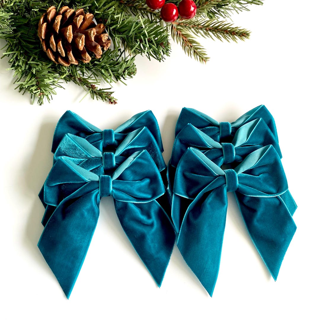 Teal Velvet Christmas Tree Bows, Velvet Bows for Christmas Tree ...