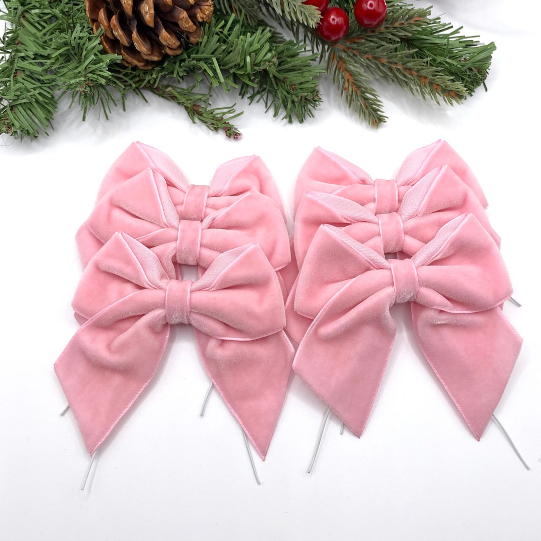 Pink Christmas Tree Bows, Baby Pink Velvet Bows, Baby Pink Christmas ...