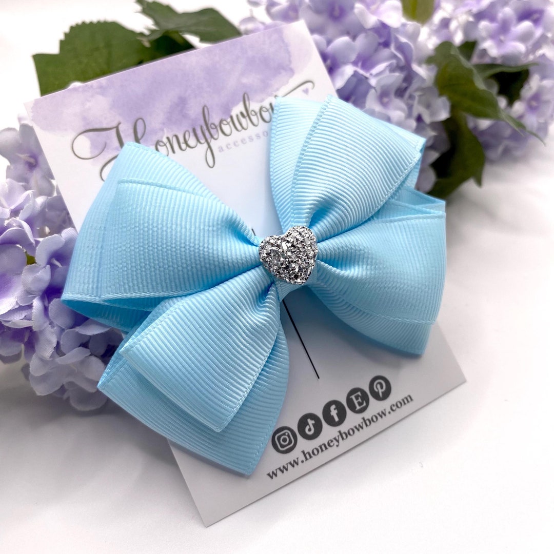 Light Blue Hair Bow, Baby Blue School Bow, Light Blue Bow, 3.5 Inch ...