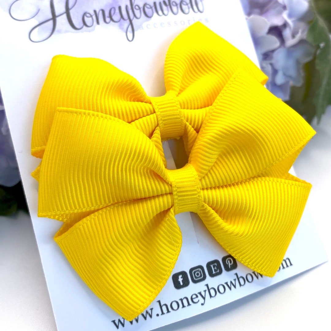 Yellow Ribbon Hair Bows, Yellow Hair Clips, Yellow Bow Bobbles, Yellow ...