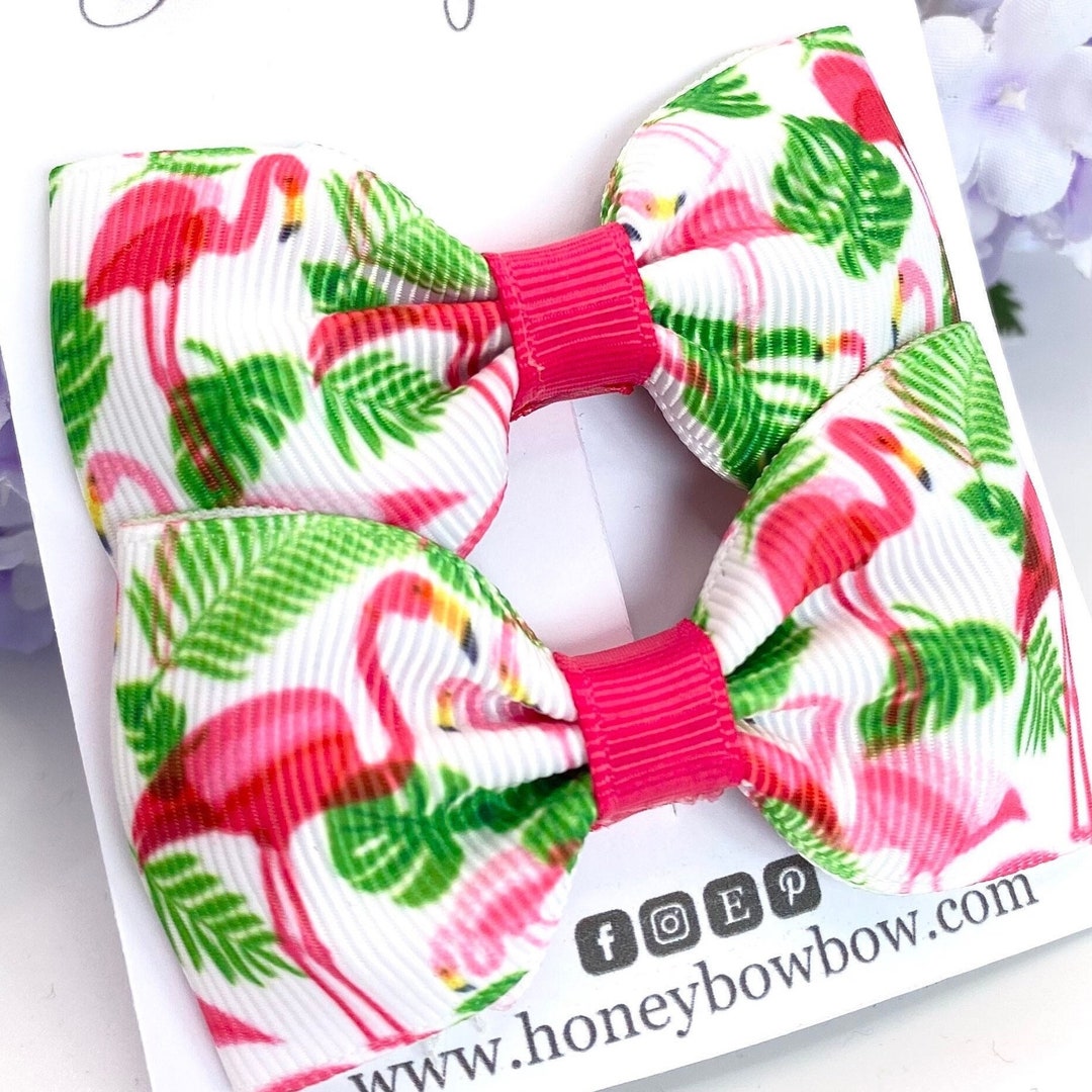 Flamingo Hair Bows, Tropical Vibes, Summer Hair Bows, Pink Flamingo ...