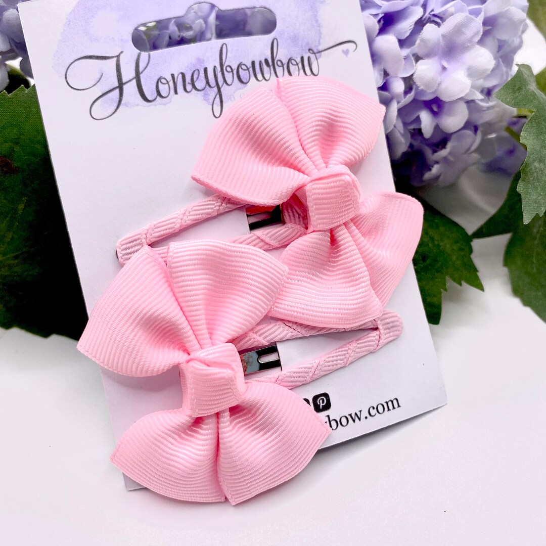 Baby Pink Hair Slides, Pink Ribbon Hair Slides, Snap Clips, Ribbon Snap ...