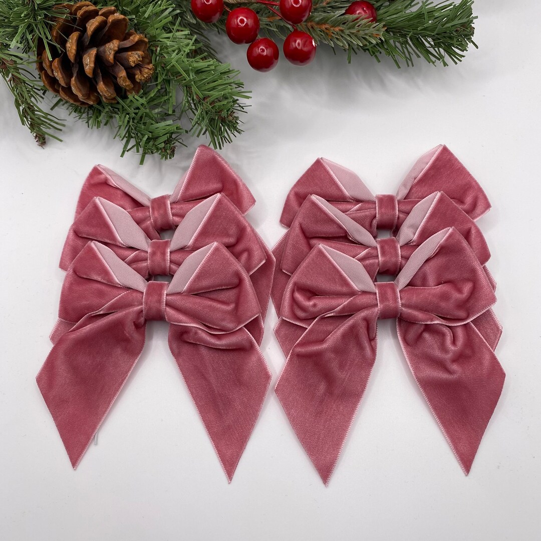 Dusky Pink Velvet Christmas Tree Bows, Pretied Velvet Bows, Dusty Pink ...