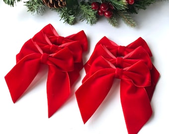 Red Velvet Christmas Tree Bows, Set of 10 Red Vintage Style Bows - Etsy