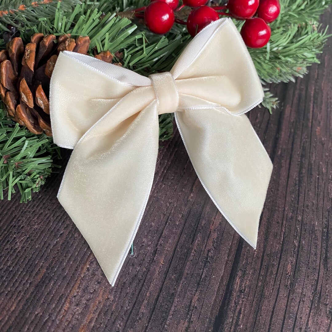 Cream Velvet Christmas Tree Bows, Velvet Bows for Christmas Tree, Cream ...