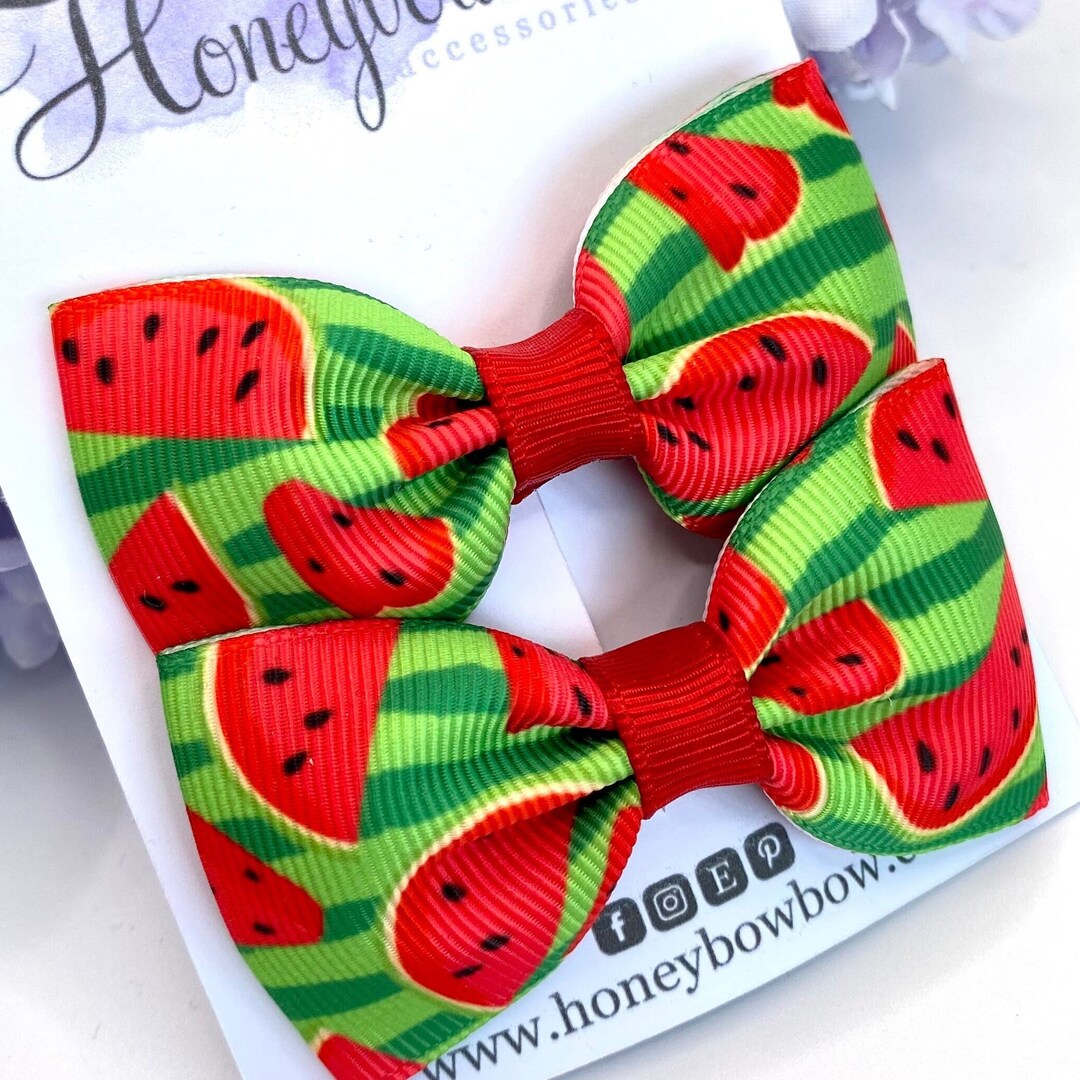 Watermelon Bows, Red Melon Bow, Fruit Hair Bow, Summer Hair Bows, Pair ...