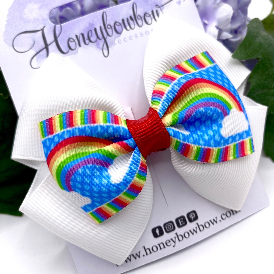 Rainbow Hair Bow, Rainbow and Clouds Hair Clip, Rainbow Hair Bow ...