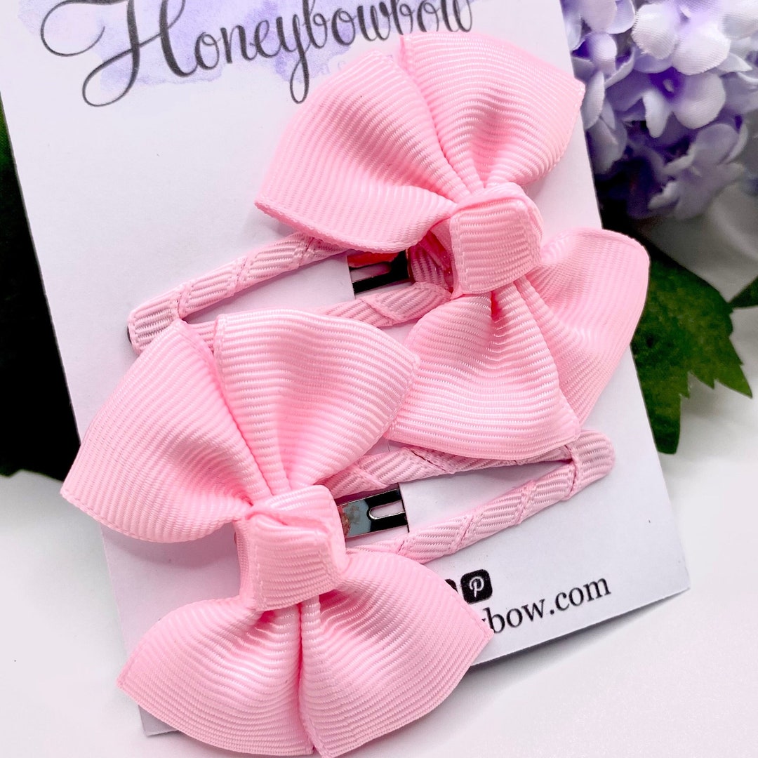 Pearl Pink Hair Slides, Pink Ribbon Hair Slides, Snap Clips, Ribbon ...