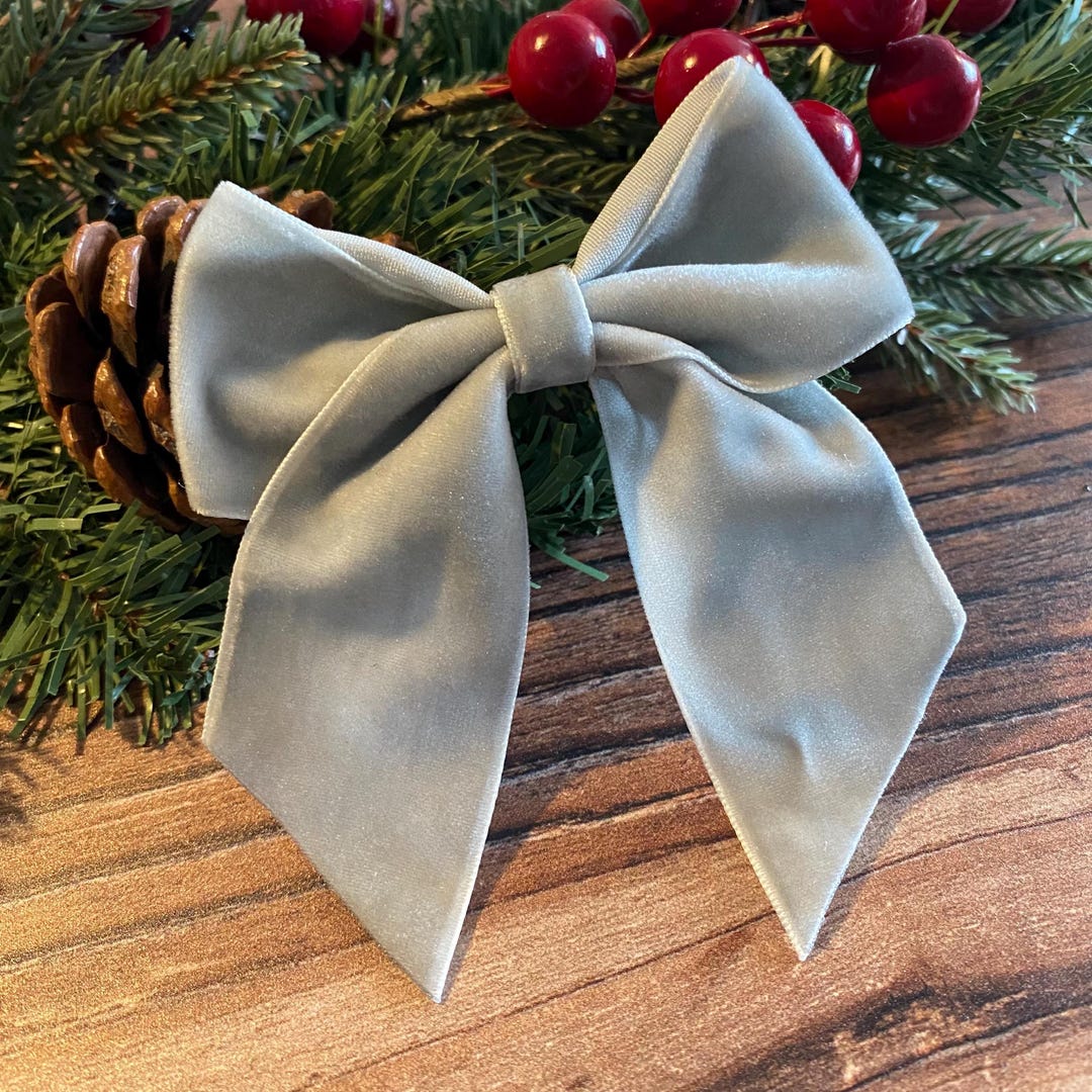 Light Grey Velvet Pre Tied Bow, 4 Inch Bow Pick, Single Grey Bow on ...