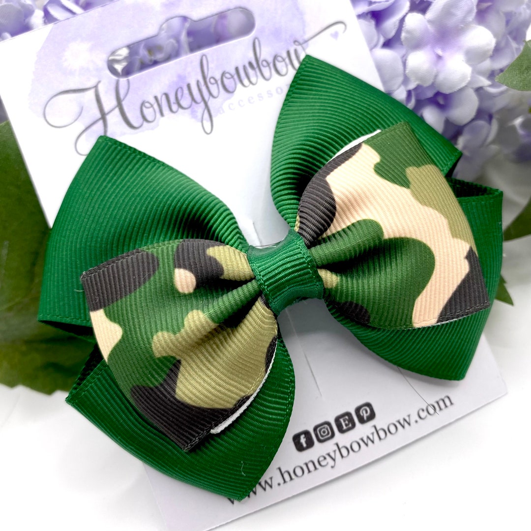 Camouflage Print Bow, Army Print Ribbon Bow, 3.5" Double Tux Bow, Army ...