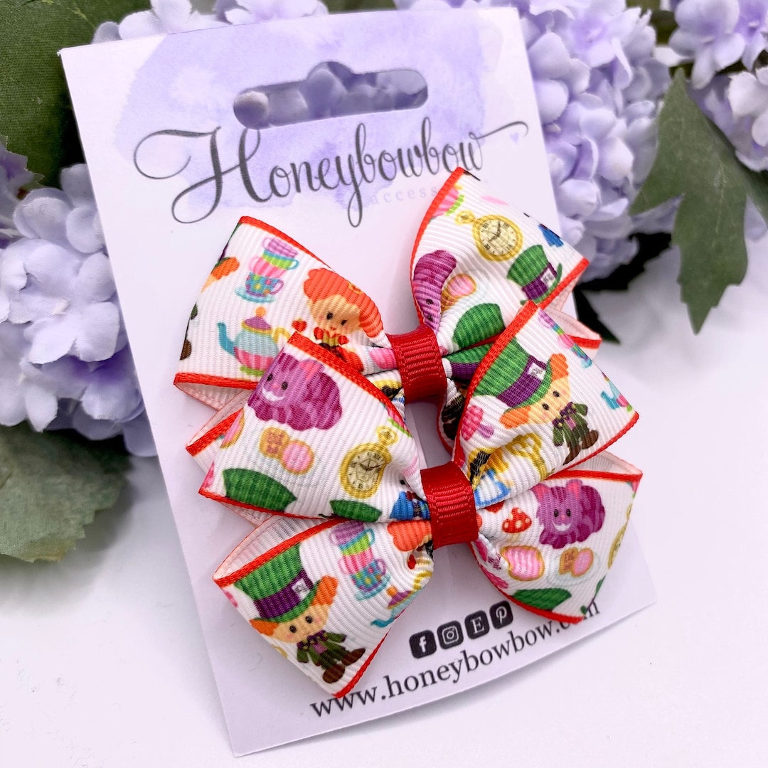 Alice Hair Bows, Alice in Wonderland Hair Clips, Mad Hatter Hair Clips, Queen of Hearts - Etsy