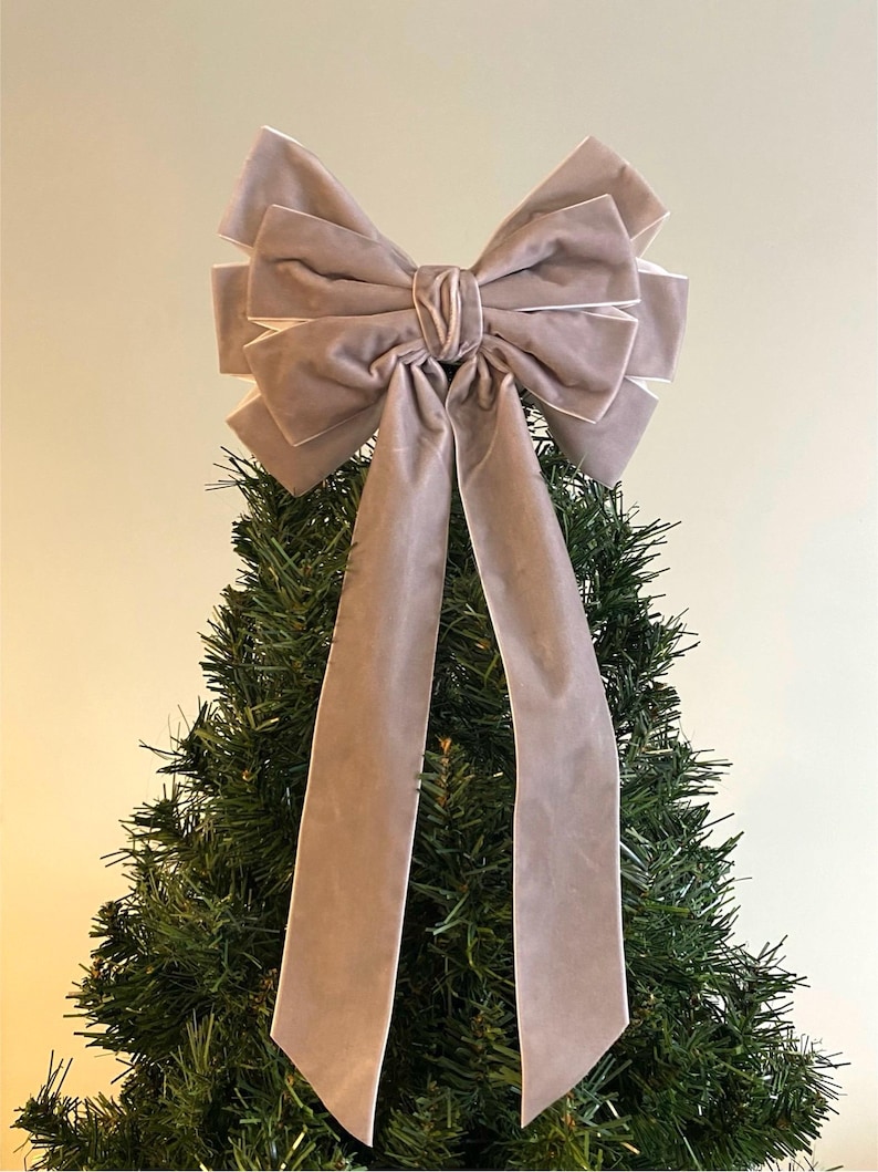 Grey Bow Topper for Christmas Tree, Velvet Bows for Wreath, Christmas ...