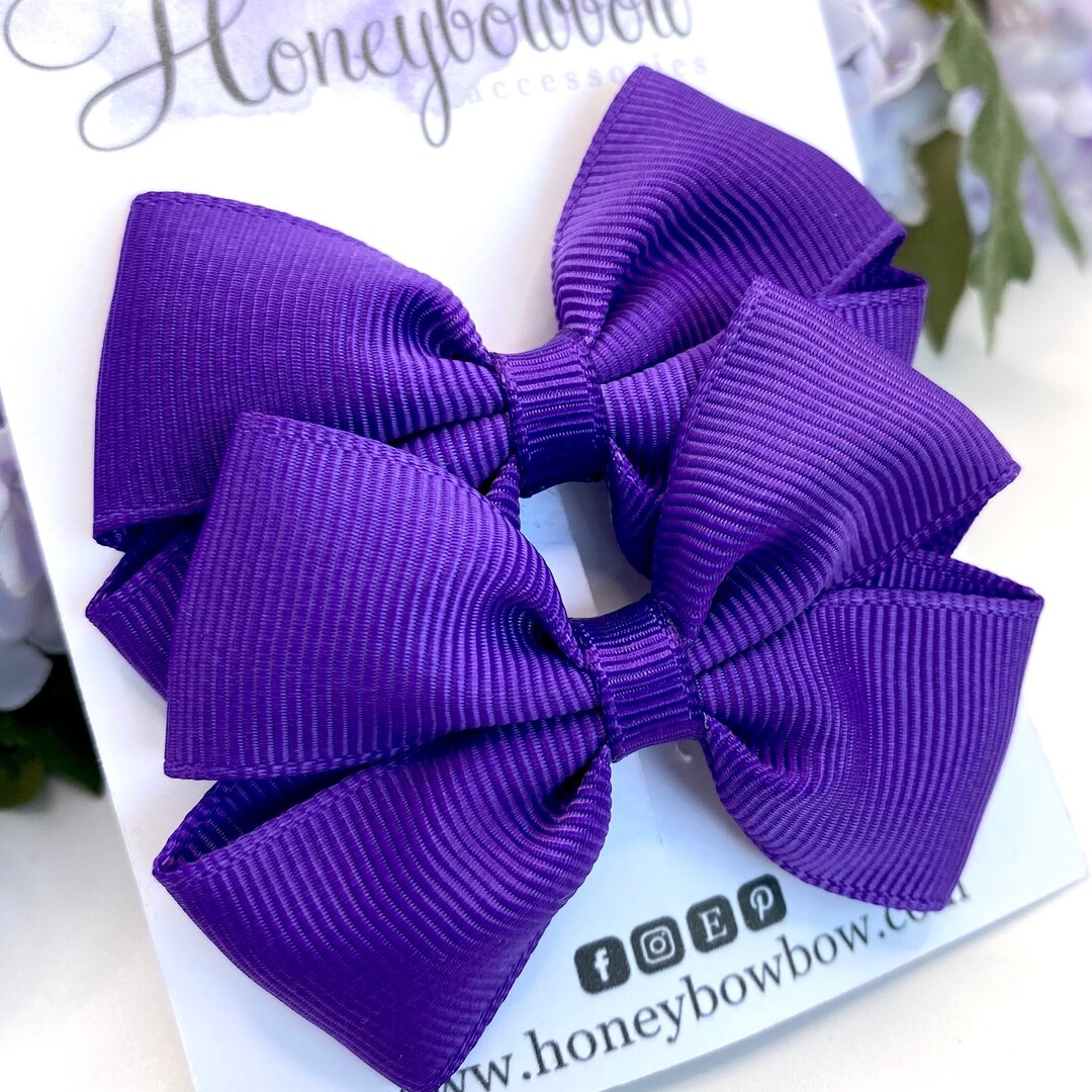 Purple Hair Bows, Purple Hair Accessories, Dark Purple Hair Bow, Small ...